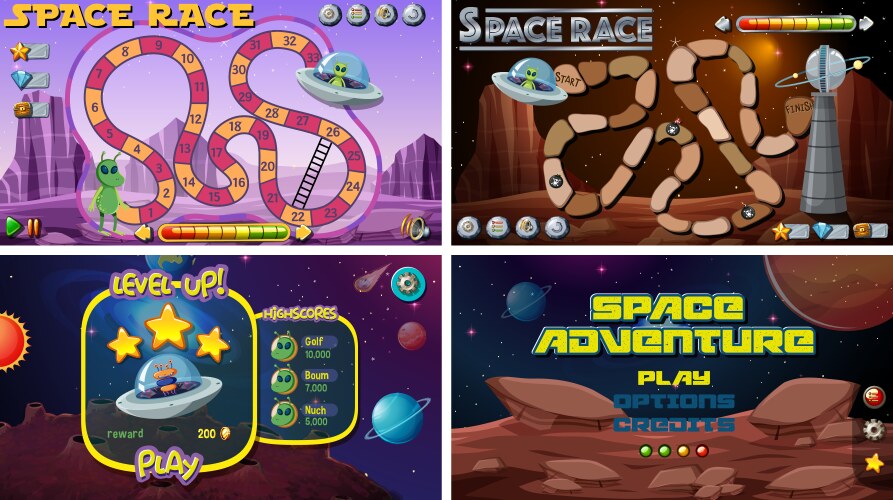 Graphic user interface for space adventure game Vector Image