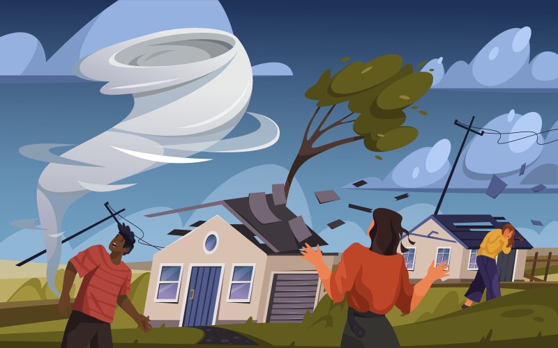 Tornado disaster town scene Royalty Free Vector Image