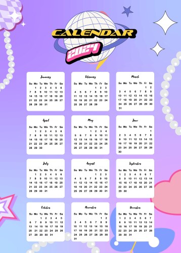 2024 table calendar week start on sunday Vector Image