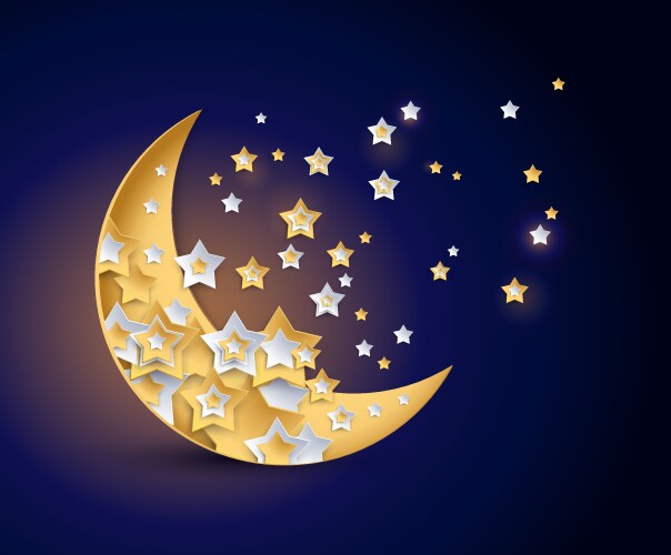 Wreath of bokeh lights decorated by moon stars Vector Image
