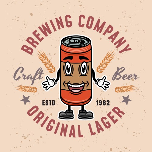 Beer can smiling character colored emblem Vector Image