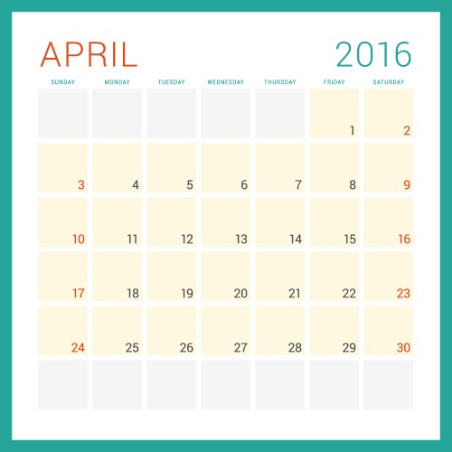 Calendar planner 2025 - april template Royalty Free Vector