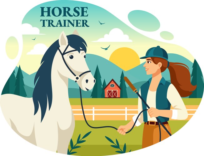 Equestrian sport horse trainer with training Vector Image