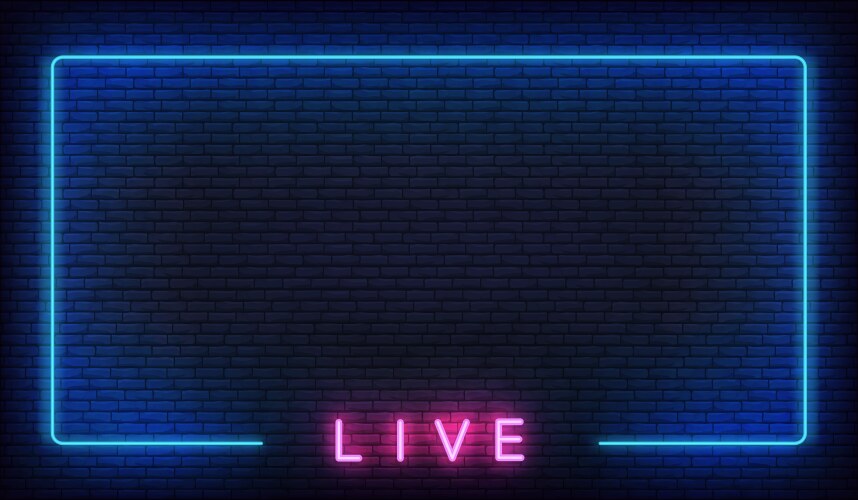 Neon sign live stream design element light banner Vector Image