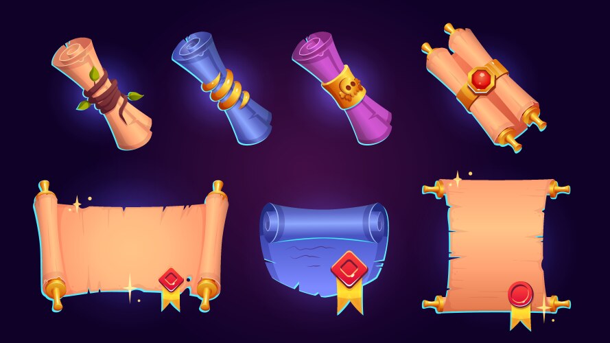 Parchment scroll ui icons and assets Royalty Free Vector