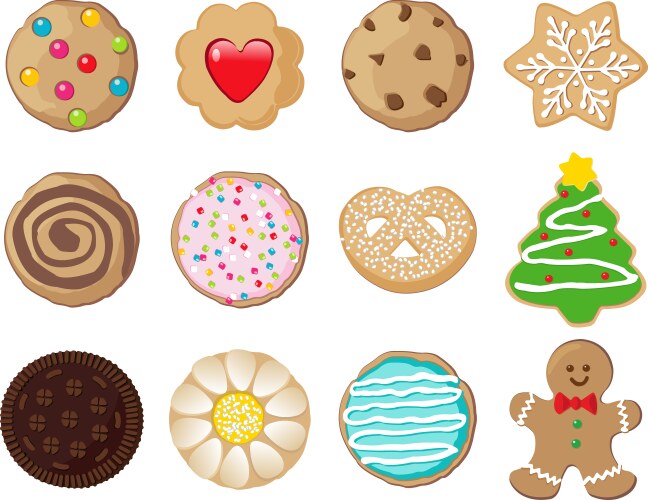 Cartoon color round cookies icons set Royalty Free Vector