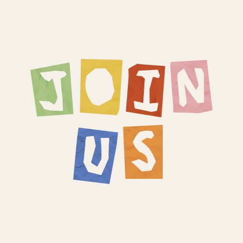 Paper cut typography font join us text Royalty Free Vector