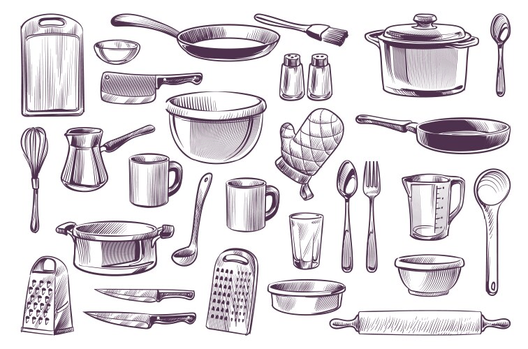 Kitchenware and apron cooking tools saucepan Vector Image