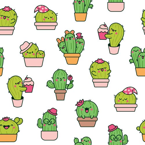 Cute kawaii cactus seamless pattern Royalty Free Vector