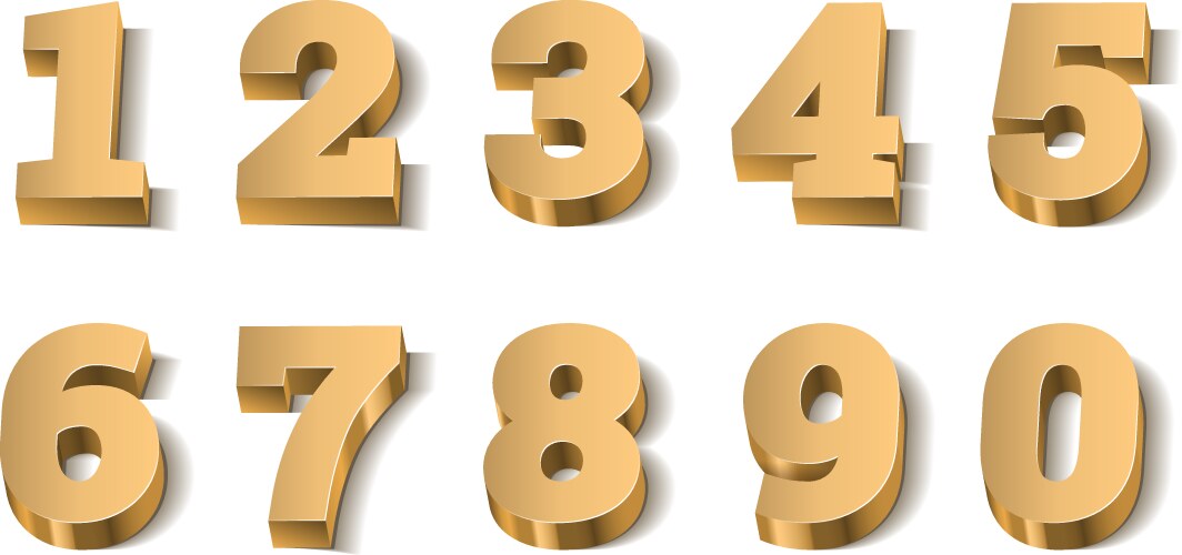 Gold 3d numbers Royalty Free Vector Image - VectorStock