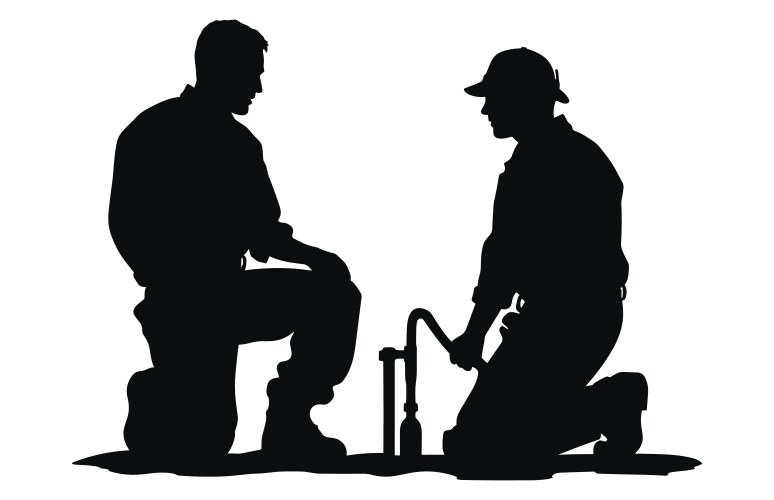 Fireman and plumber silhouette wearing Royalty Free Vector