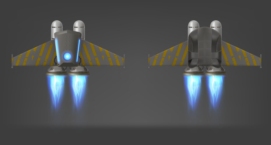 Jetpack with fire top bottom side view isolated Vector Image