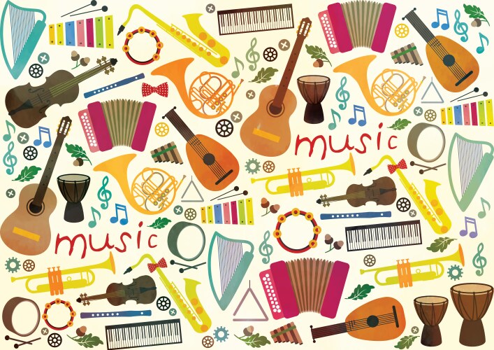 Musical instruments cartoon doodle music guitar Vector Image