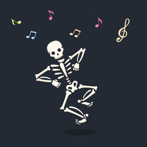 A funny skeleton dancing comically on dark Vector Image