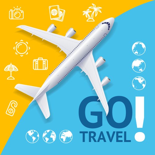 Airplane graphic on travel brochure Royalty Free Vector