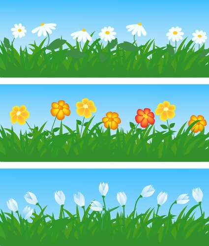 Blue spring background with green grass Royalty Free Vector
