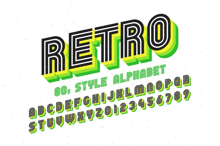 80s retro font disco style alphabet and numbers Vector Image