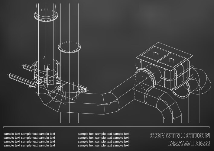 Construction drawings 3d metal pipes Royalty Free Vector