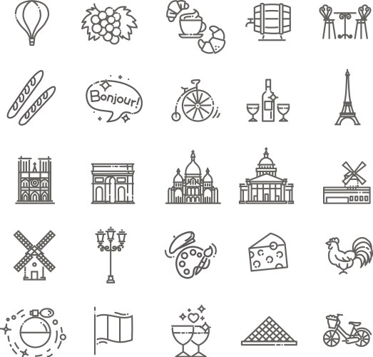 France icons set Royalty Free Vector Image - VectorStock
