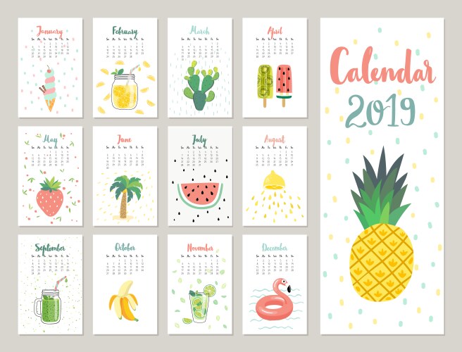 Monthly cartoon cute pigs for 2019 calendar Vector Image