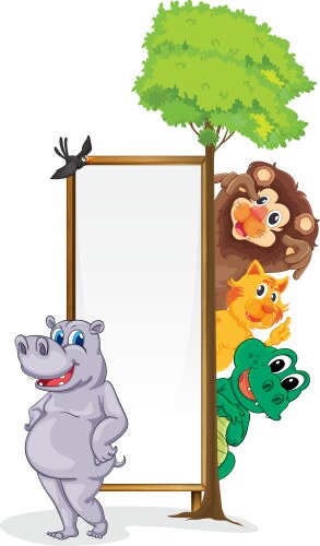 Wooden frame with wild animals Royalty Free Vector Image