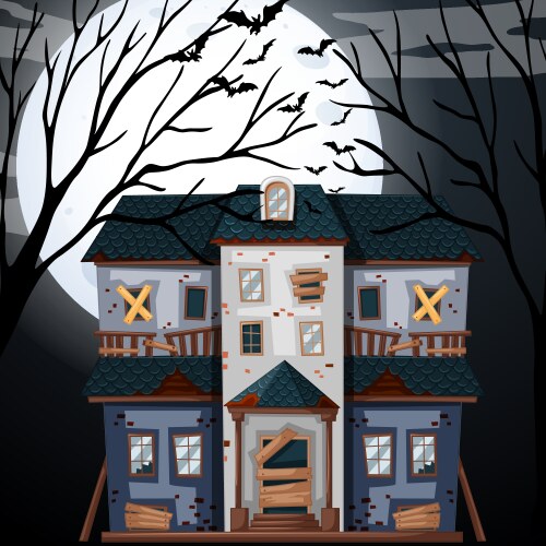 Haunted house linocut Royalty Free Vector Image