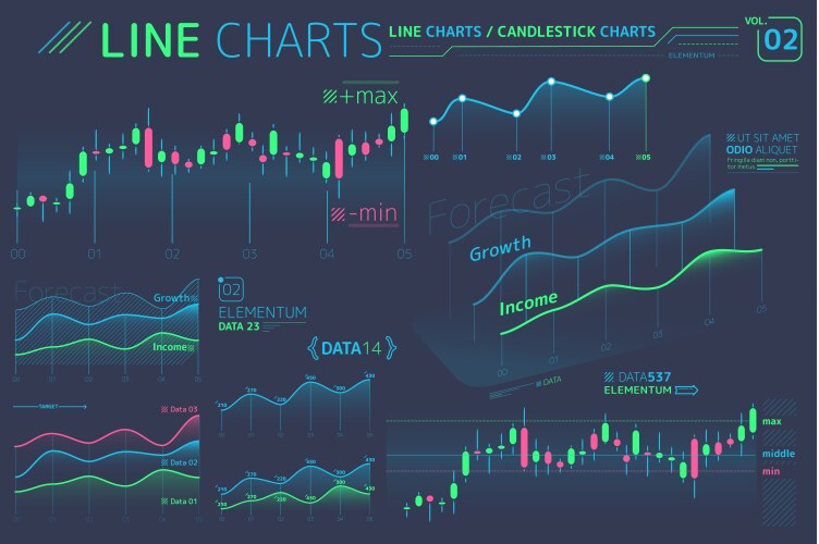 Line charts and area infographic elements Vector Image