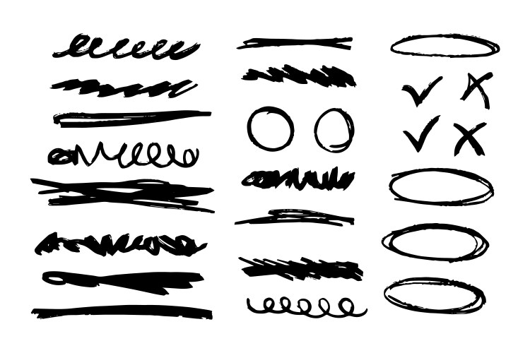 Hand draw marker pen strokes brush set scribble Vector Image