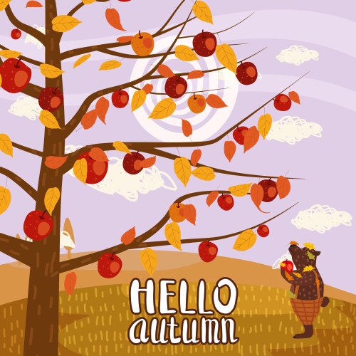 Hello autumn flowers fall leaves banner Royalty Free Vector