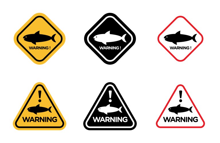 Shark warning sign icon set caution for marine Vector Image