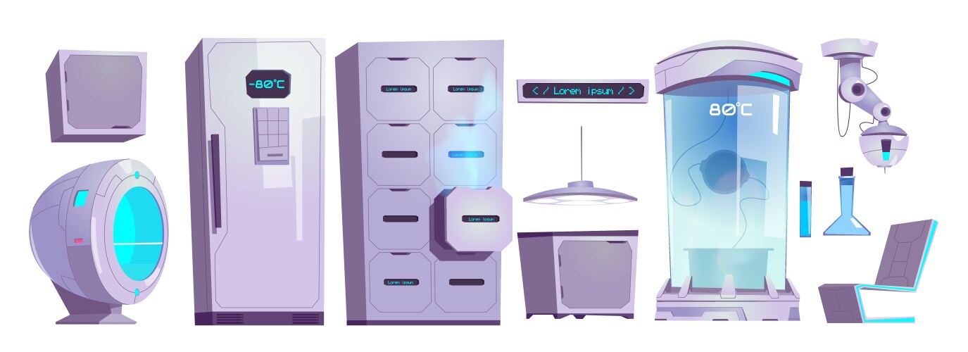 Cryonics laboratory cartoon scenes Royalty Free Vector Image