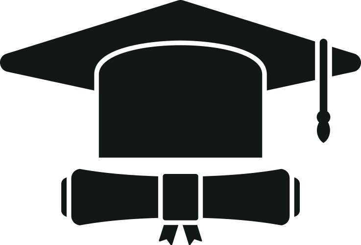 College diploma icon outline degree cap Royalty Free Vector
