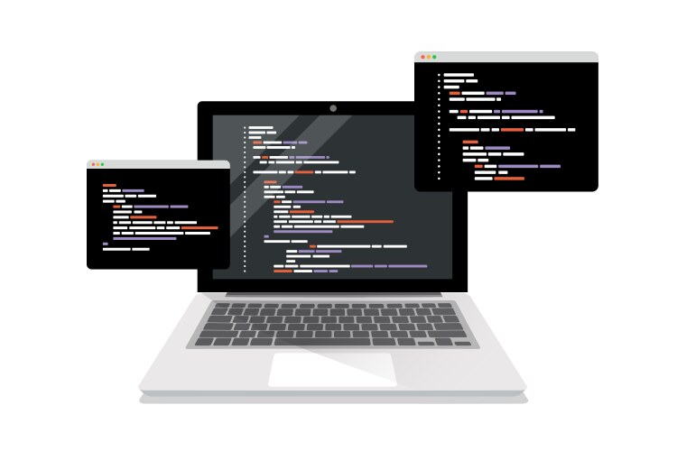 Programming and coding icon - laptop Royalty Free Vector