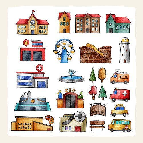 Hand drawn map element collection Royalty Free Vector Image