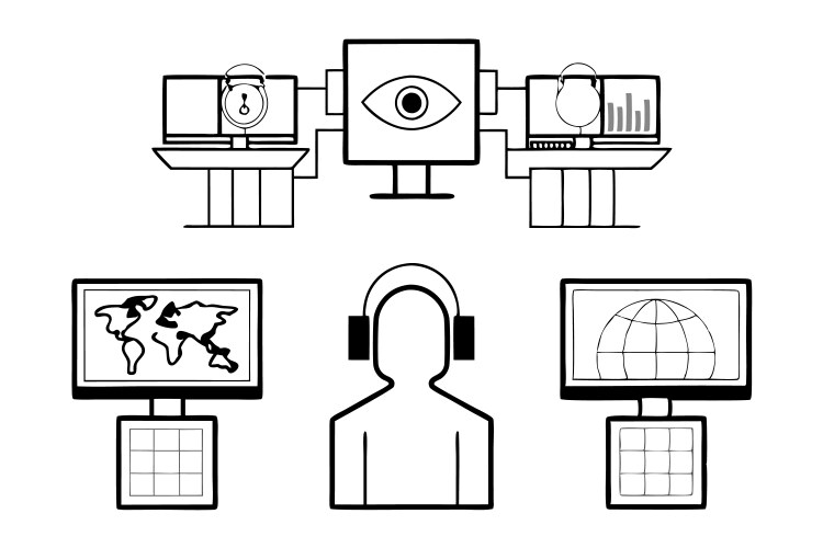 High tech military control room with Royalty Free Vector