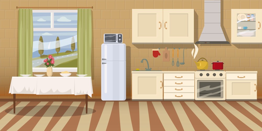 Cartoon kitchen counter with appliances Royalty Free Vector
