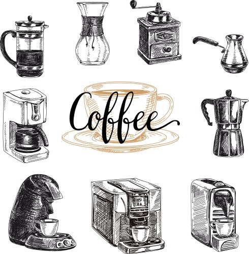 Hand drawn coffee set sketch Royalty Free Vector Image