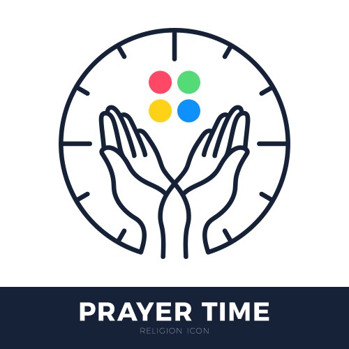 Time to pray logo praying hands icon with clock Vector Image
