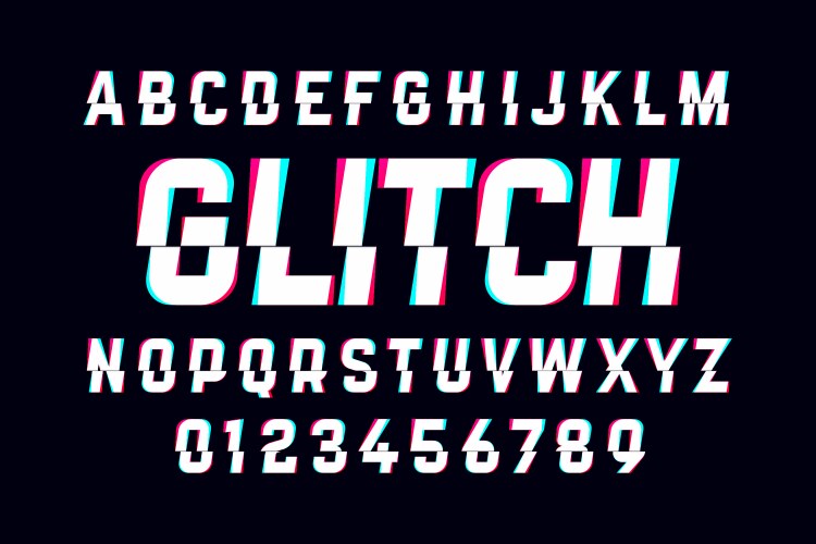 Trendy style distorted glitch typeface letters Vector Image