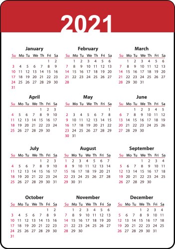 Calendar for 2021 year week starts on monday Vector Image