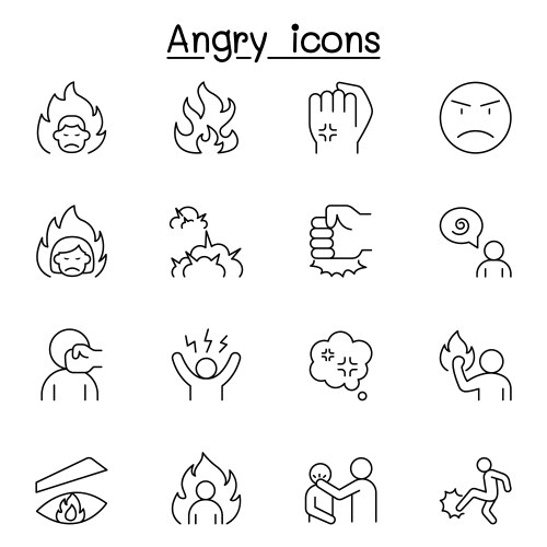 Angry violence icon set Royalty Free Vector Image