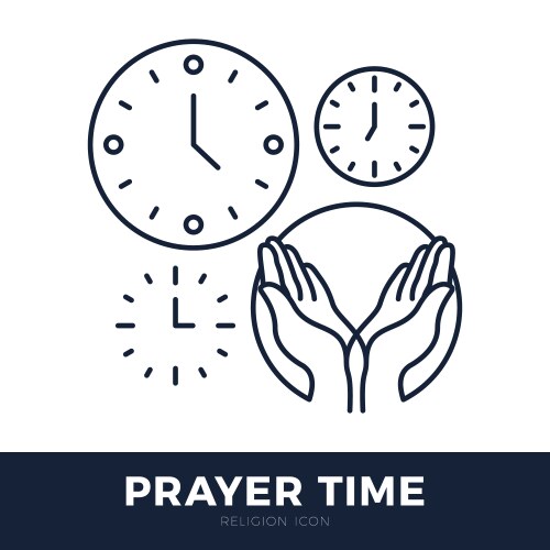 Time to pray logo praying hands icon with clock Vector Image