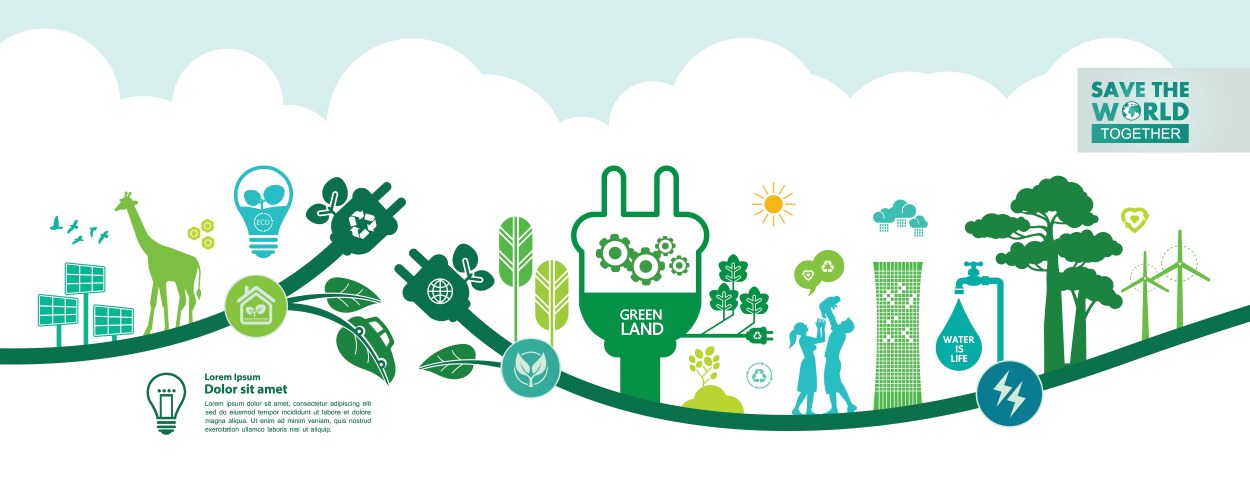 Save the world together green ecology illus Vector Image
