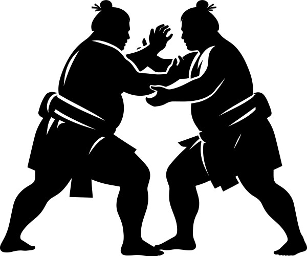 Sumo fight silhouette isolated on a white Vector Image