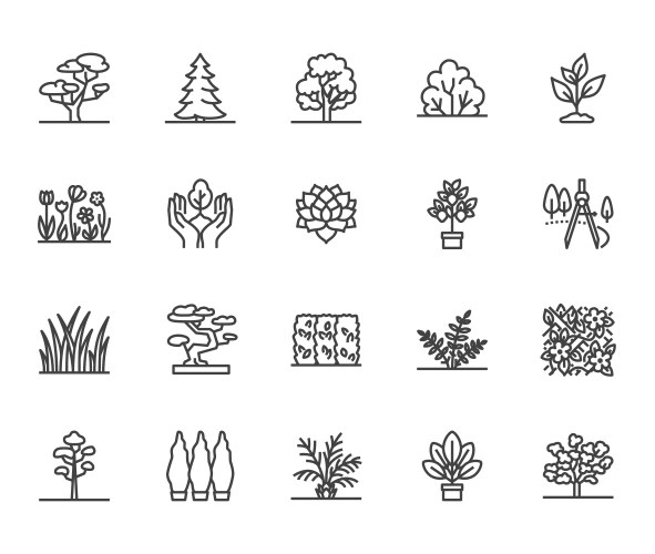 Tree and leaf line icons set natural stroke Vector Image