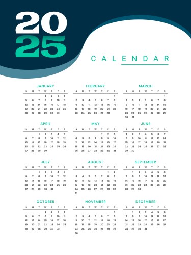 2025 full year calendar template with splatter Vector Image 2025 full year calendar template with splatter Vector Image