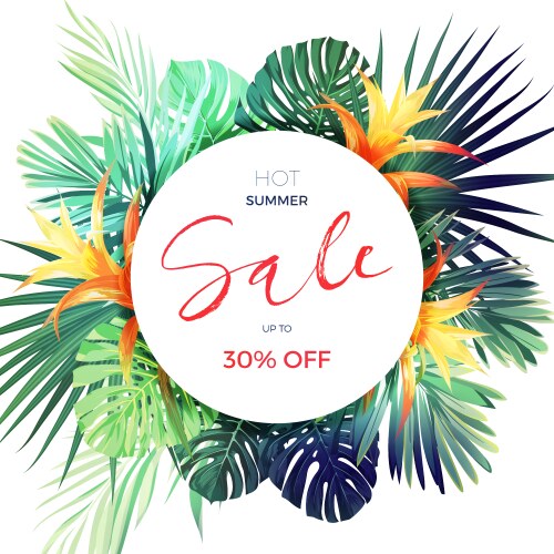 Tropical hawaiian sale poster with palm leaves Vector Image