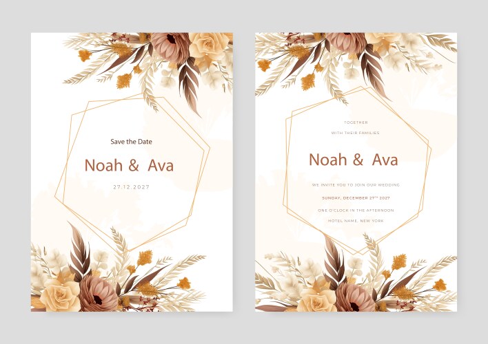 Brown beige and orange modern wedding invitation Vector Image