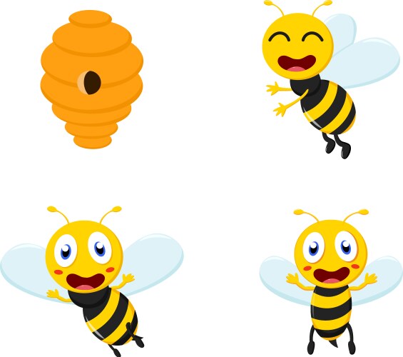 Cartoon bee collection set Royalty Free Vector Image