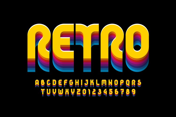 Colorful retro font 80s style alphabet letters Vector Image